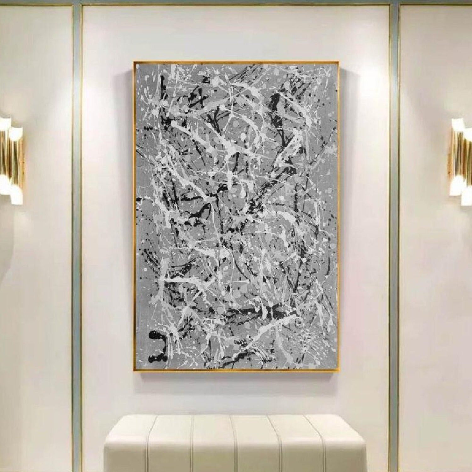 Grey 100% Hand Painted Jackson Pollock Style Inspired Artwork – OILSART