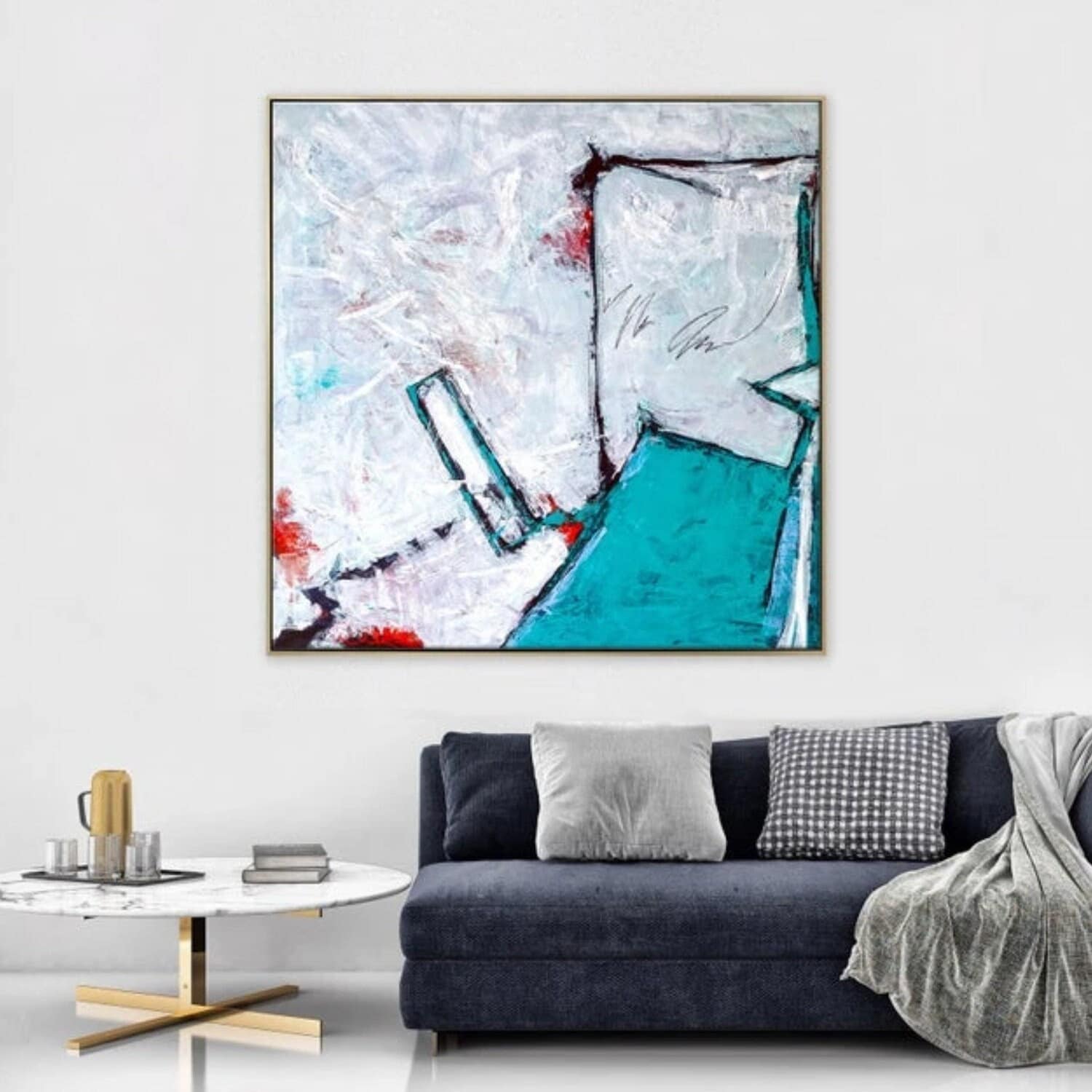 Abstract Blue White Minimal Expressionism Painting – OILSART